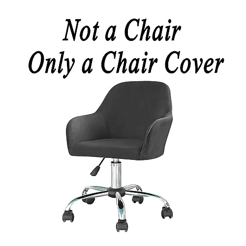 QINU KEONU Only 1 Black Velvet Swivel Armrest Curved Back Home Office Desk Chair Covers Stretch Wingback Dining Chair Cover Protector for Vanity Living Room (Black, 1)