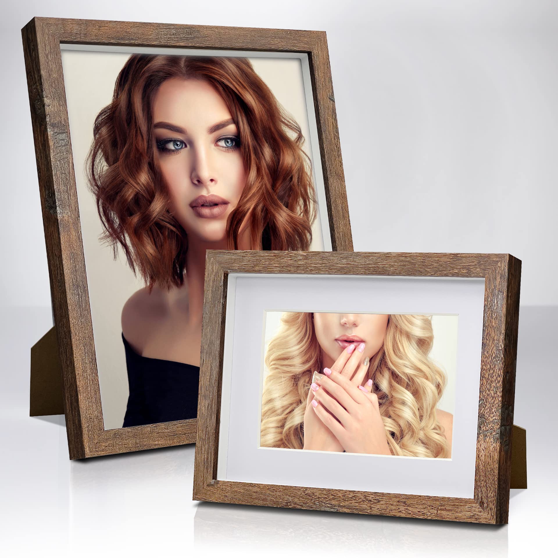 Shadow Box Frame, 4 Pack Picture Frame Set, Wall Picture Frame, Farmhouse Wood Rustic Picture Frames with Tempered Glass Gallery Wall Tabletop Display (5X7 Mat 3.5X5, Brown)