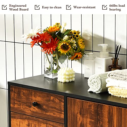 Tangkula Retro Storage Cabinet, Wood Floor Cabinet with 3 Drawers and 1 Cabinet w/Adjustable Shelf, Accent Cabinet for Living Room Entryway Home Office, Rustic Brown (Retro)