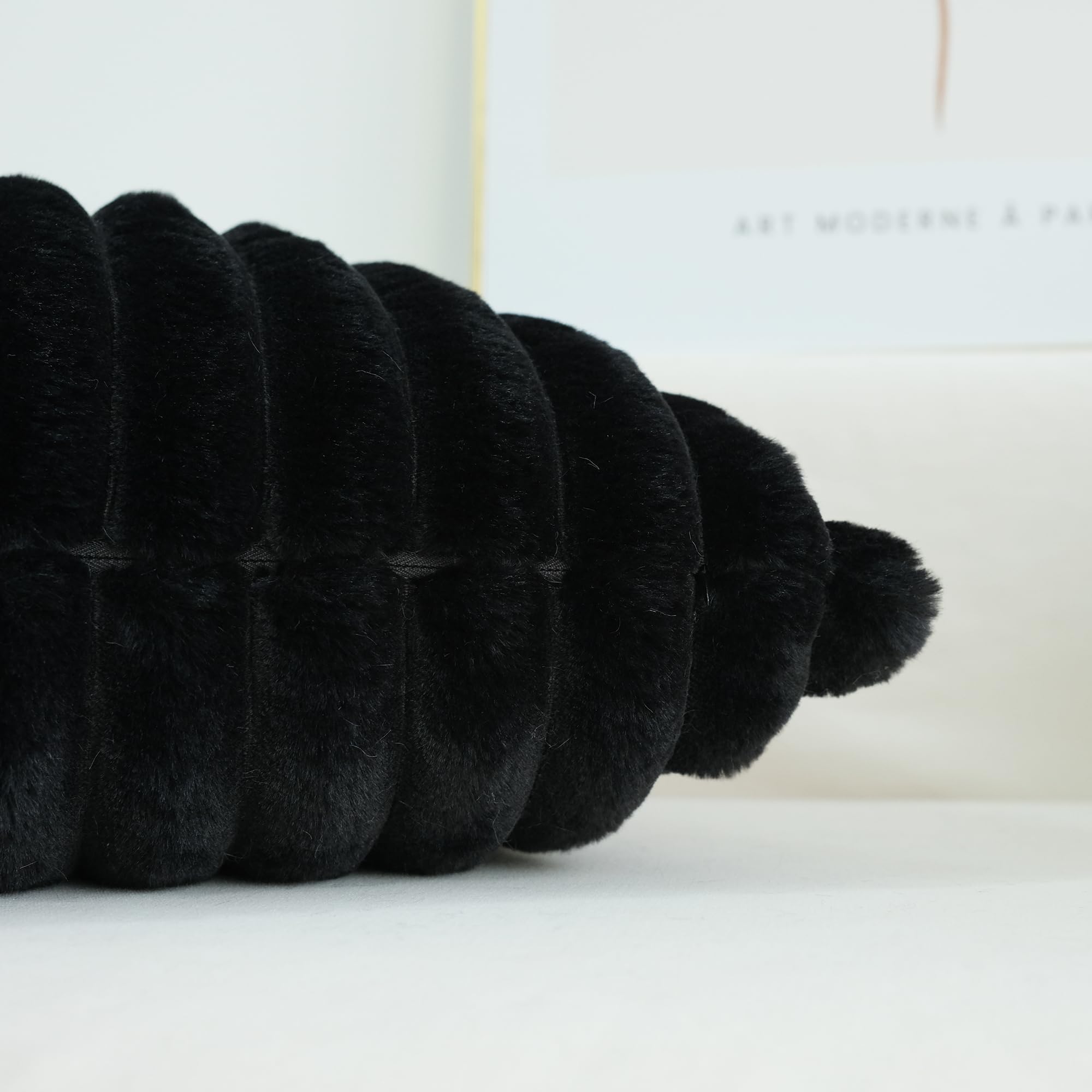 JOJUSIS Pack of 2 Faux Fur Plush Decorative Throw Pillow Covers Couch Cushion Case Soft Pillowcases (Black, 16 x 16-Inch)