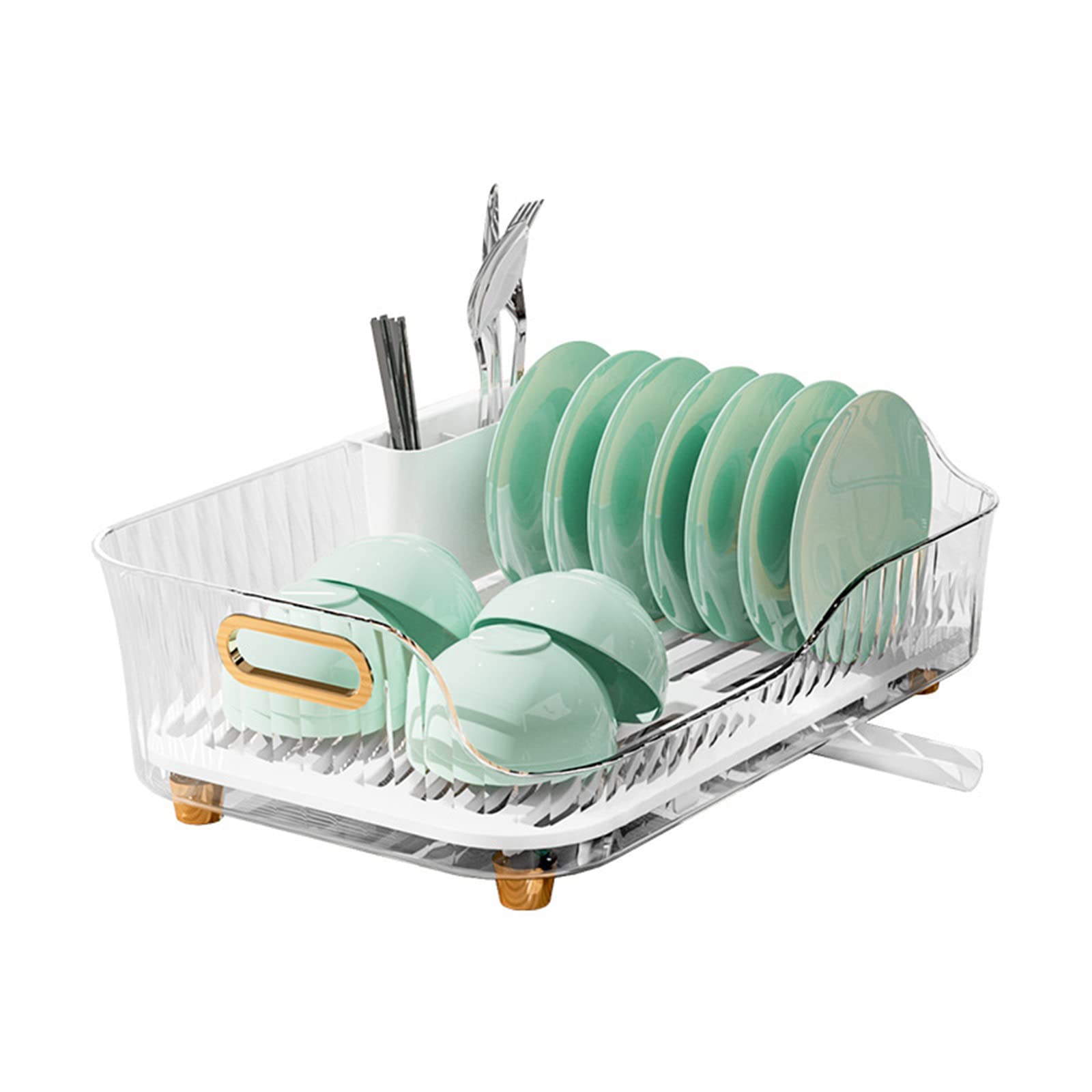 ZYFAB Dish Drying Rack, Kitchen Dish Drainer Rack, Plastic Transparent Sink Organizer Dish Rack Drainboard Set with Utensil Holder Cups Holder for Kitchen Counter,Clear