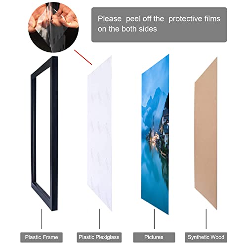 NAOKBOEE 15x15 Picture Frame in Black - Horizontal and Vertical Formats for Wall - Photo Frames with Shatter Resistant Plexiglass