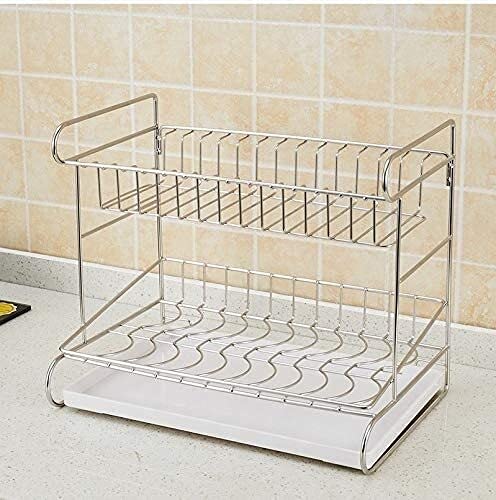 Plate Rack Draining Dish Rack 2 Tier Dish rack 304 Stainless Steel Dish Drainer Rack Holder Dish Drying Rack with Removable Draining Pan Plate Holder