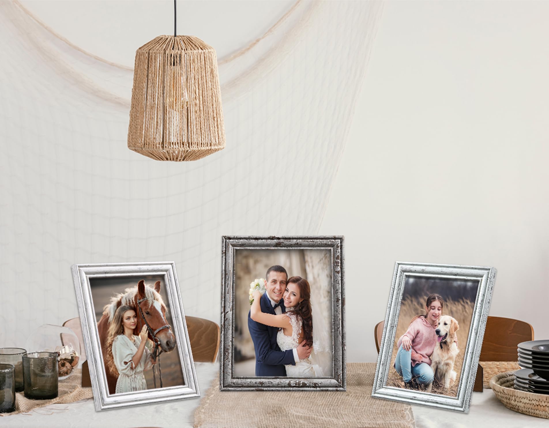 ELSKER&HOME 8 x 10 Picture Frame Set of 3, Rustic Farmhouse Distressed Retro Style Photo Frame for Wall Mounting and Tabletop,Wooden Frame for Gifts