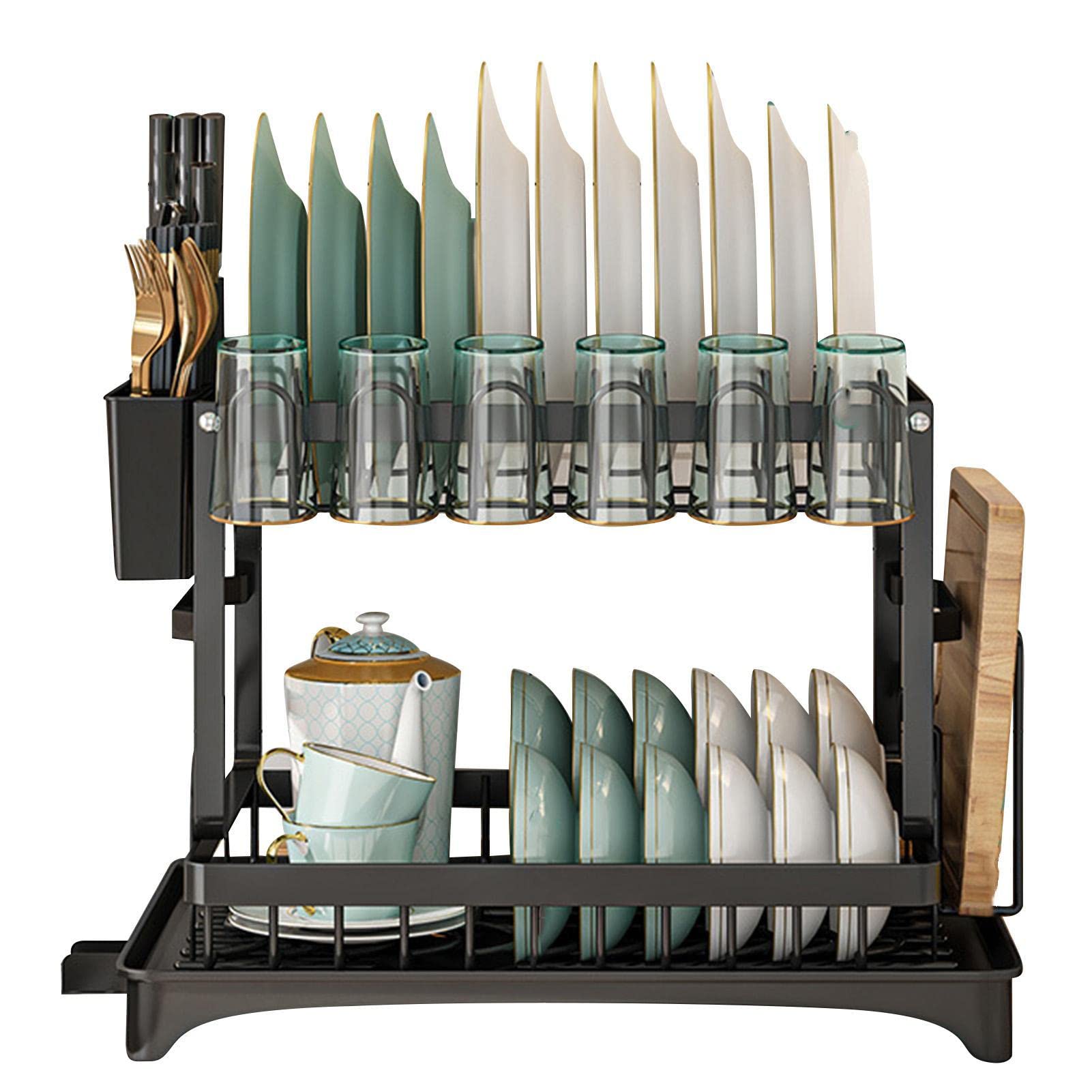 IBNA Dishes Storage Plate Rack, Carbon Steel Dish Drying Rack, Durable Cabinet Dish Drying Rack, Drainer Dishes Plates with Large Capacity, Plate Rack Drainer for Plates Cutting Boards Spoons Forks