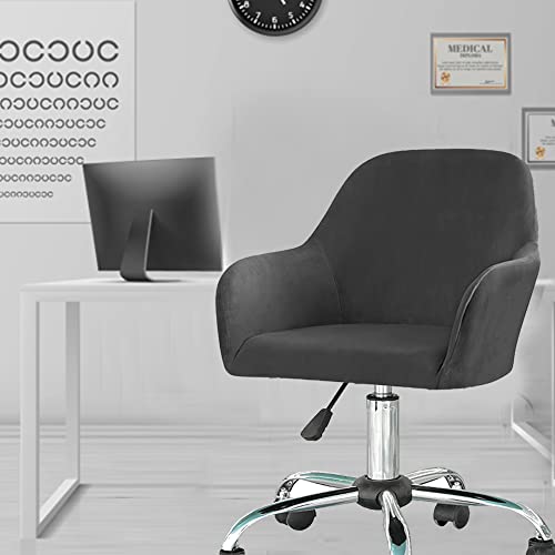 QINU KEONU Only 1 Black Velvet Swivel Armrest Curved Back Home Office Desk Chair Covers Stretch Wingback Dining Chair Cover Protector for Vanity Living Room (Black, 1)