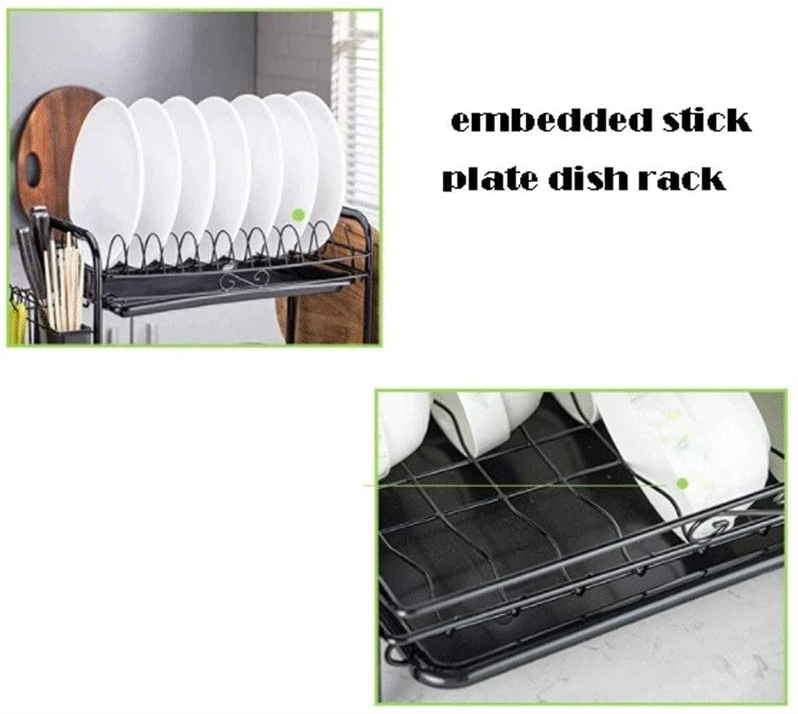 Plate Rack Draining Dish Rack Black Double Stainless Steel Dish Rack Drying Rack Utensil Holder Cutting Board Holder And Dish Drainer Pan Plate Holder