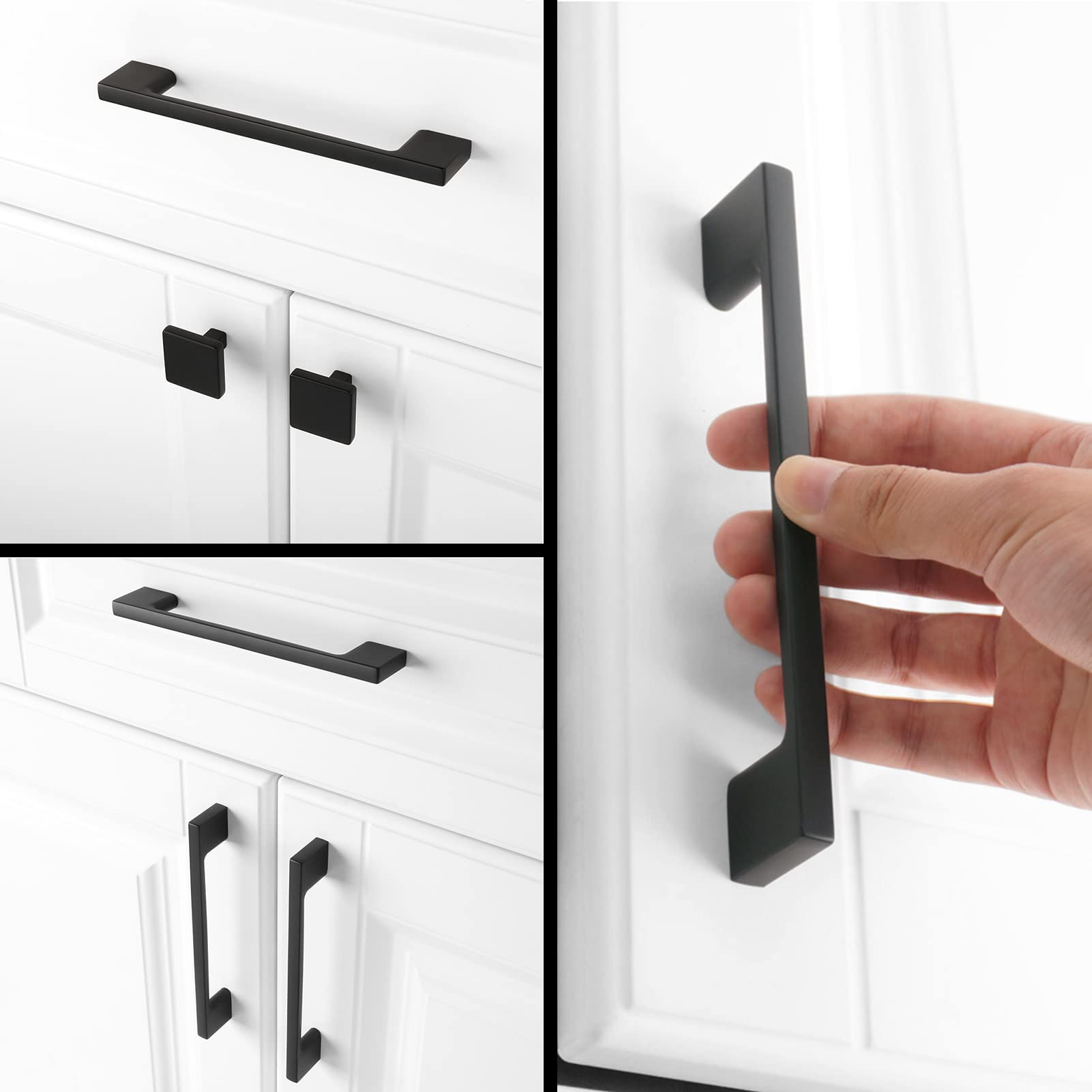 KOOFIZO Wide Foot Cabinet Bar Pull - Black Modern Solid Handle, 5 Inch/128mm Screw Spacing, 10-Pack for Kitchen Cupboard Door, Bedroom Dresser Drawer, Bathroom Wardrobe Hardware