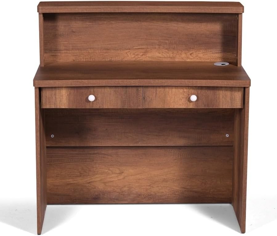 UGOS Mono Walnut Modern Reception Desk w/Transaction Counter | Laminate Desktop | Multifunctional Standing Front Desk for Home, Office, Salon, Spas, and Lobby (40 inch (100 cm))