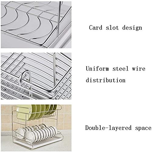 Plate Rack Draining Dish Rack 2 Tier Dish rack 304 Stainless Steel Dish Drainer Rack Holder Dish Drying Rack with Removable Draining Pan Plate Holder