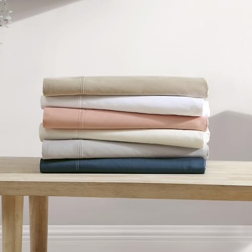 Brielle Home 400 Thread Count Sheets Solid 100% Cotton Cooling Hotel Quality with Deep Pockets Sateen Sheet Set 4 Pieces, King, Rose