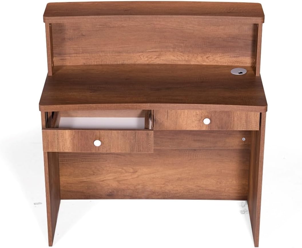 UGOS Mono Walnut Modern Reception Desk w/Transaction Counter | Laminate Desktop | Multifunctional Standing Front Desk for Home, Office, Salon, Spas, and Lobby (40 inch (100 cm))