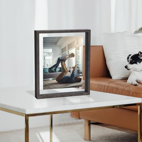 Trwcrt 8x10 Floating Picture Frame 2 Pack, Double Side Glass Picture Frames Display up to 10 x 12 Photos for Desktop or Wall Hanging, Gray