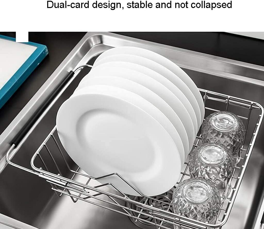 Plate Rack Draining Dish Rack Expandable Dish Drying Rack Organizer And Utensil Cutlery Holder, Stainless Steel Over Sink Dish Rack Pan Plate Holder