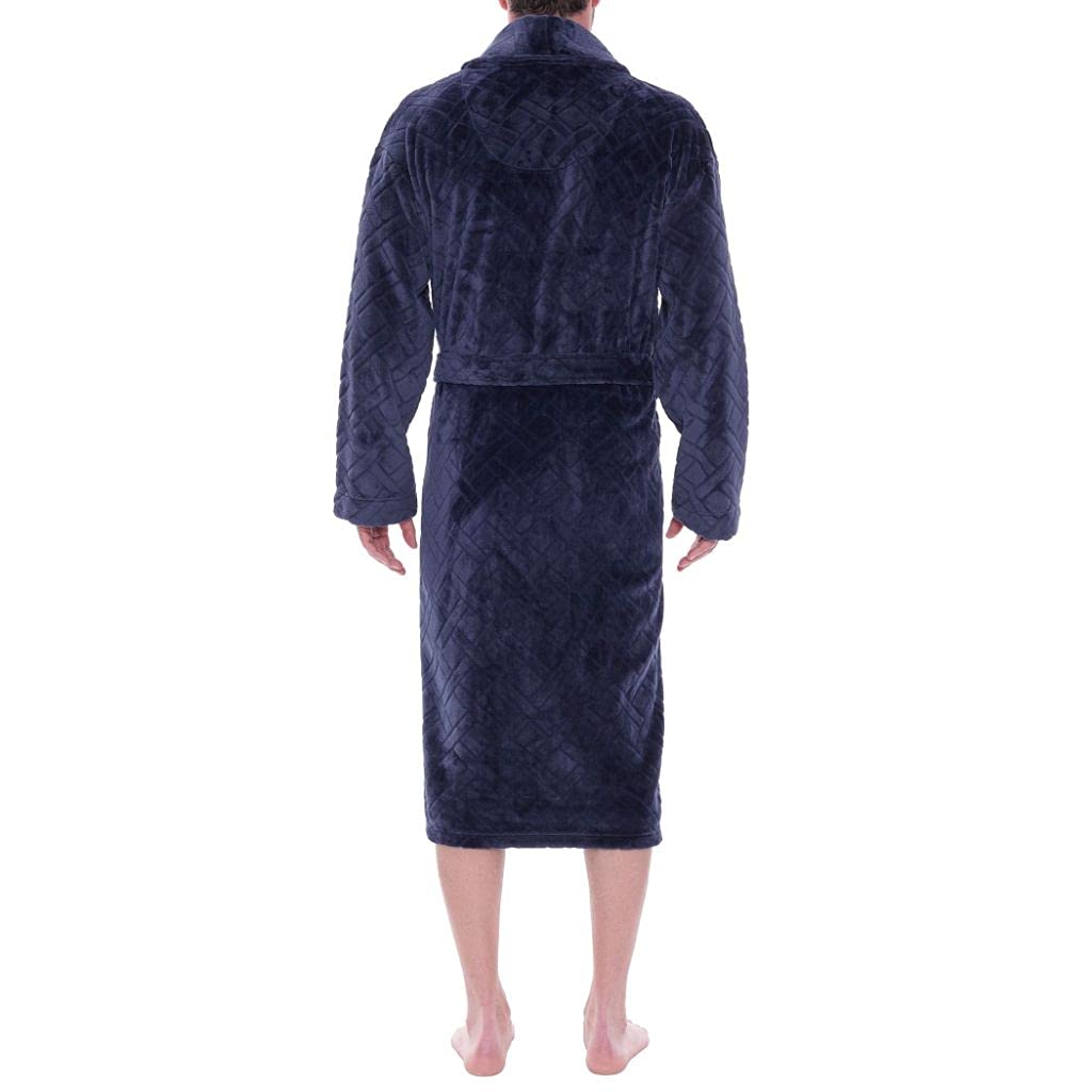 Majestic International Crossroads 48" Jacquard Plush Bathrobe Luxury Spa Lounge Robe, Navy (Plush), Small/Medium