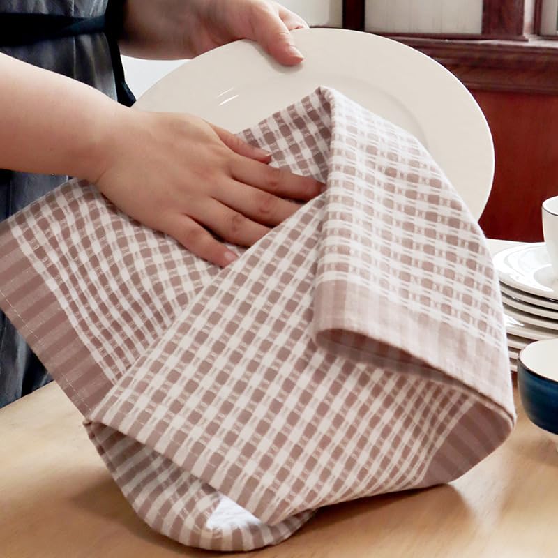 Mia'sDream Cotton Waffle Weave Kitchen Towels | Soft & Absorbent Dish Towels Tea Towel | Quick Drying Hand Towels for Kitchen | 13" x 28" 3 Pack (Brown Set)