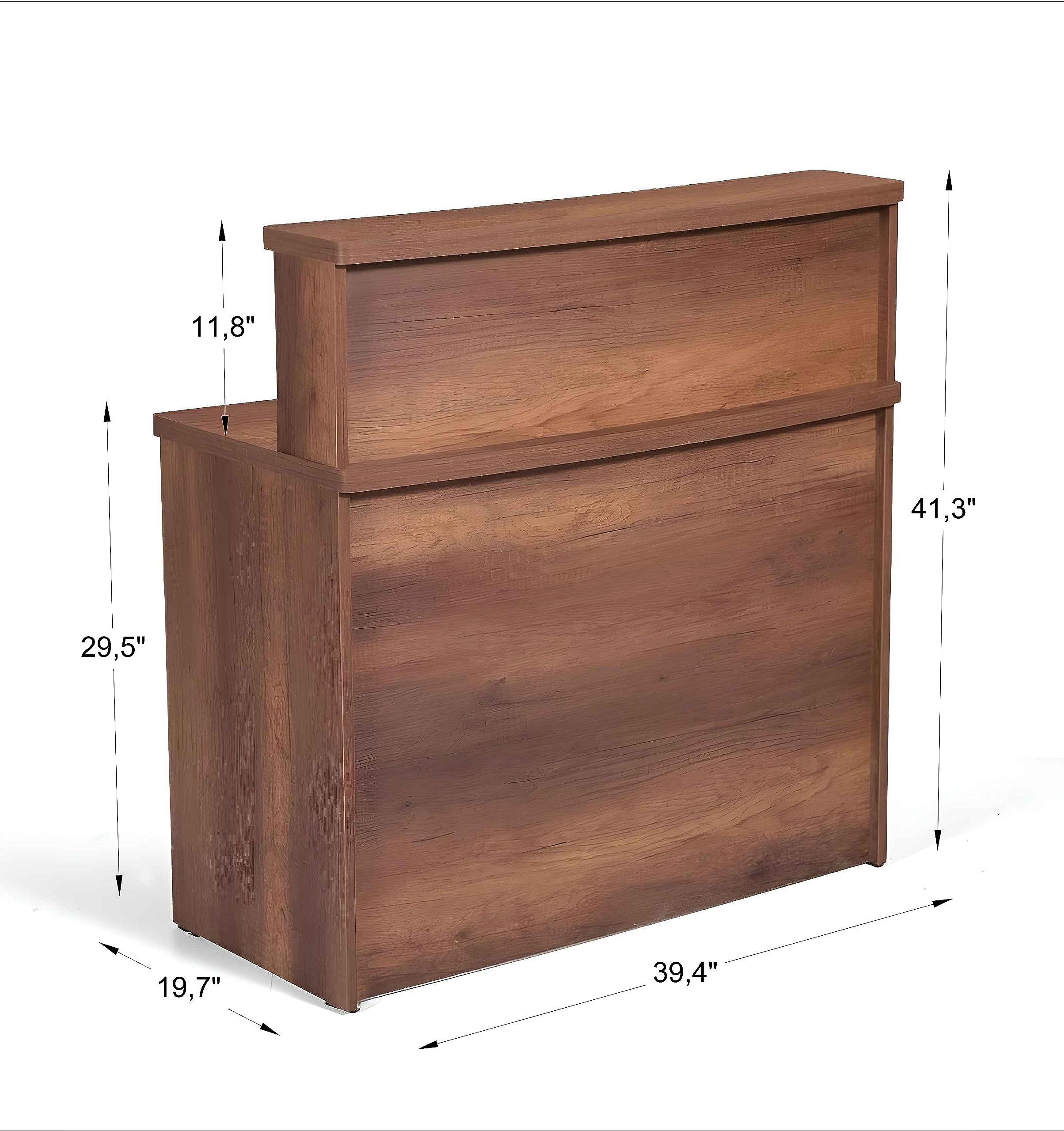 UGOS Mono Walnut Modern Reception Desk w/Transaction Counter | Laminate Desktop | Multifunctional Standing Front Desk for Home, Office, Salon, Spas, and Lobby (40 inch (100 cm))