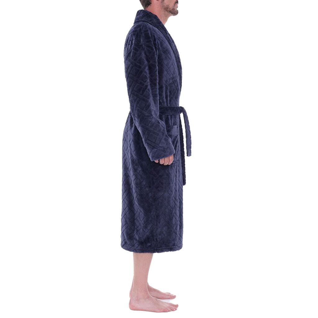 Majestic International Crossroads 48" Jacquard Plush Bathrobe Luxury Spa Lounge Robe, Navy (Plush), Small/Medium