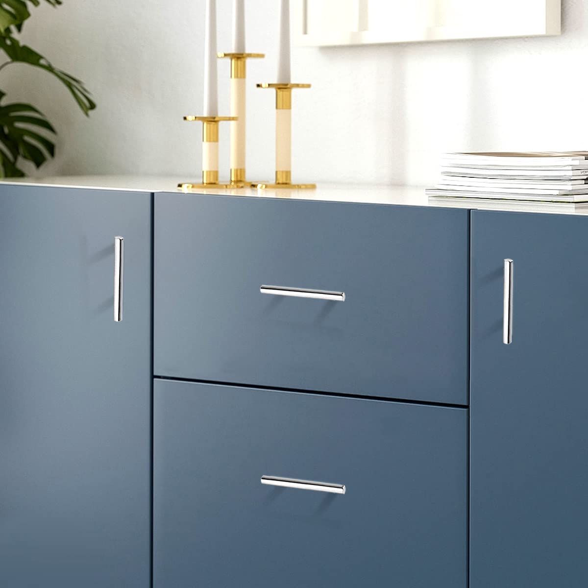 Probrico 5 Pack | 5 Inch Polished Chrome Cabinet Pulls Stainless Steel Kitchen Cabinet Handles, Round T Bar Cupboard Furniture Hardware, Drawer Dresser Pulls Handles