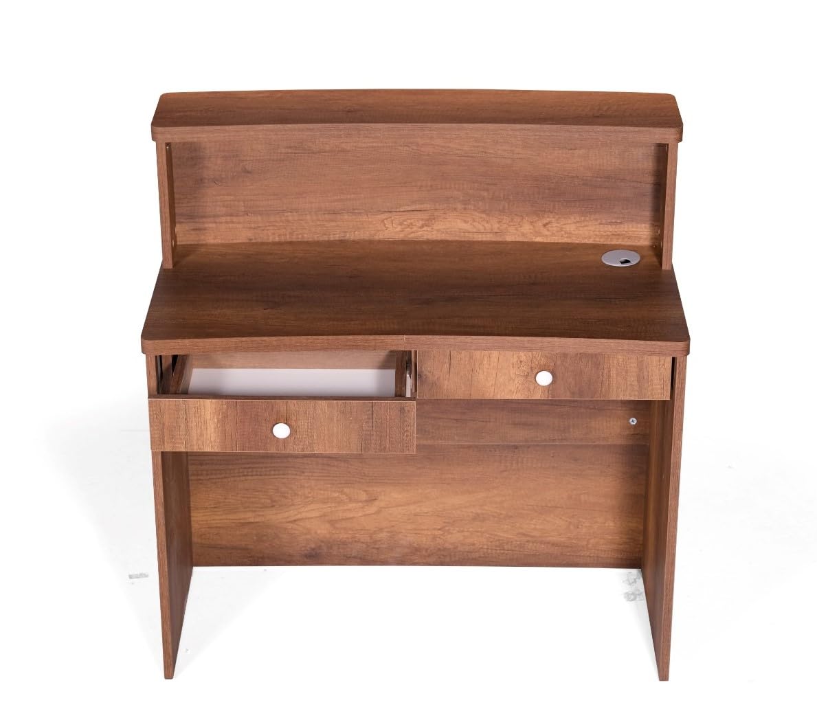 UGOS Mono Walnut Modern Reception Desk w/Transaction Counter | Laminate Desktop | Multifunctional Standing Front Desk for Home, Office, Salon, Spas, and Lobby (40 inch (100 cm))