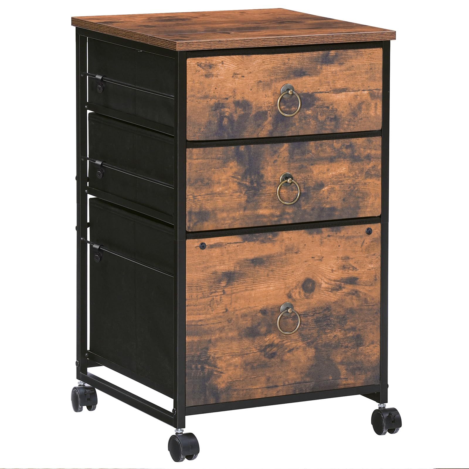 HOOBRO 3-Drawer Mobile File Cabinet, Vertical Filing Cabinet, Under Desk Cart with Drawers for Home Office, Rolling Printer Stand, A4/Letter-Sized, Fabric Drawer, Rustic Brown BF30WJ01