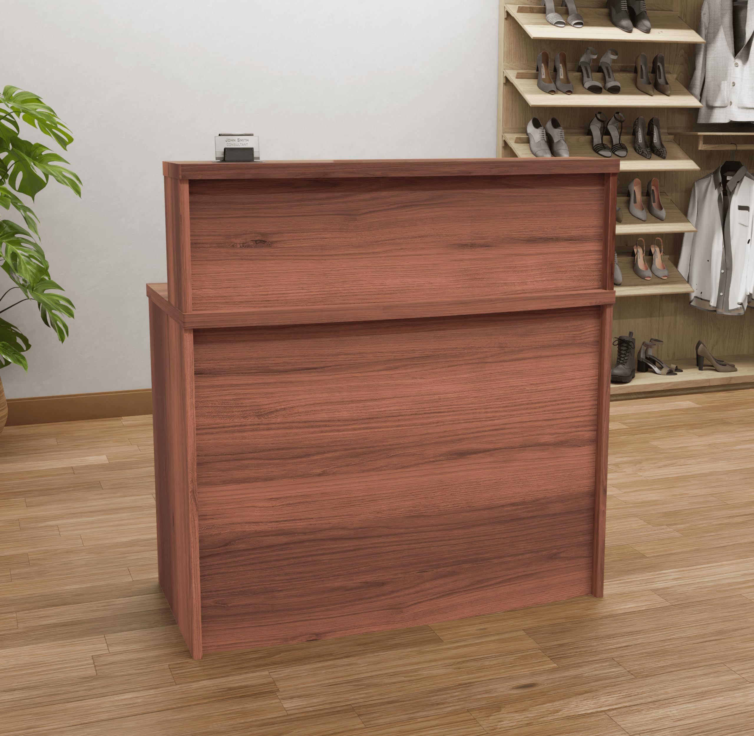 UGOS Mono Walnut Modern Reception Desk w/Transaction Counter | Laminate Desktop | Multifunctional Standing Front Desk for Home, Office, Salon, Spas, and Lobby (40 inch (100 cm))