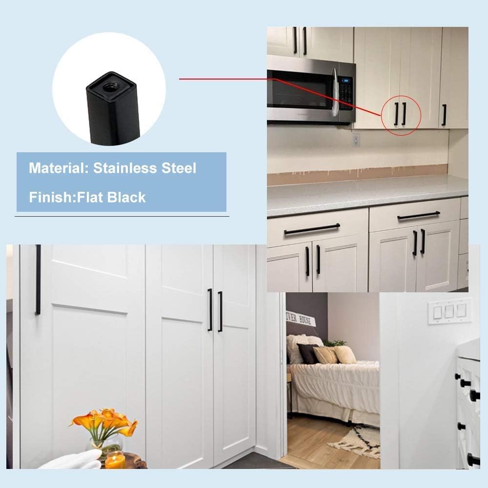 Goldenwarm 30 Pack Black Square Bar Cabinet Pull Drawer Handle Stainless Steel Modern Kitchen Hardware Cabinets Cupboard, Center to Center 5in(128mm）