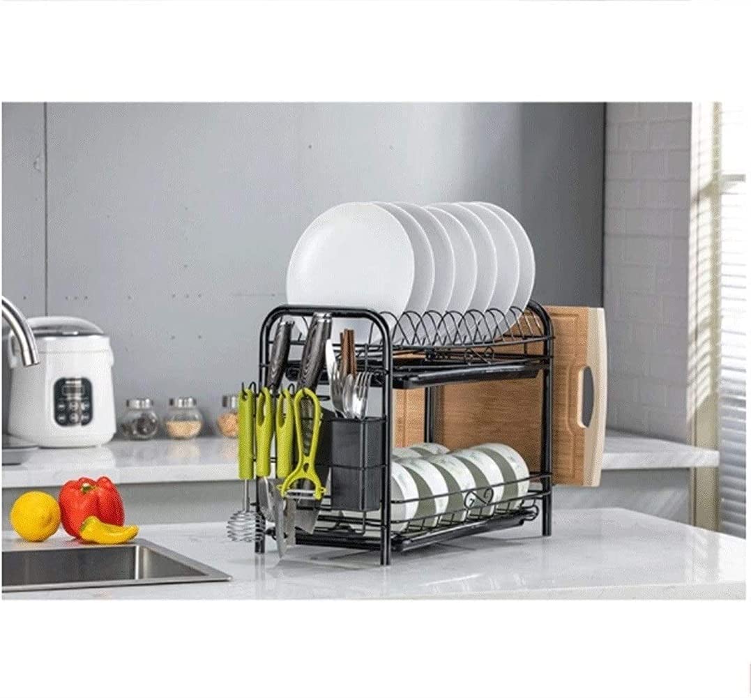 Plate Rack Draining Dish Rack Black Double Stainless Steel Dish Rack Drying Rack Utensil Holder Cutting Board Holder And Dish Drainer Pan Plate Holder