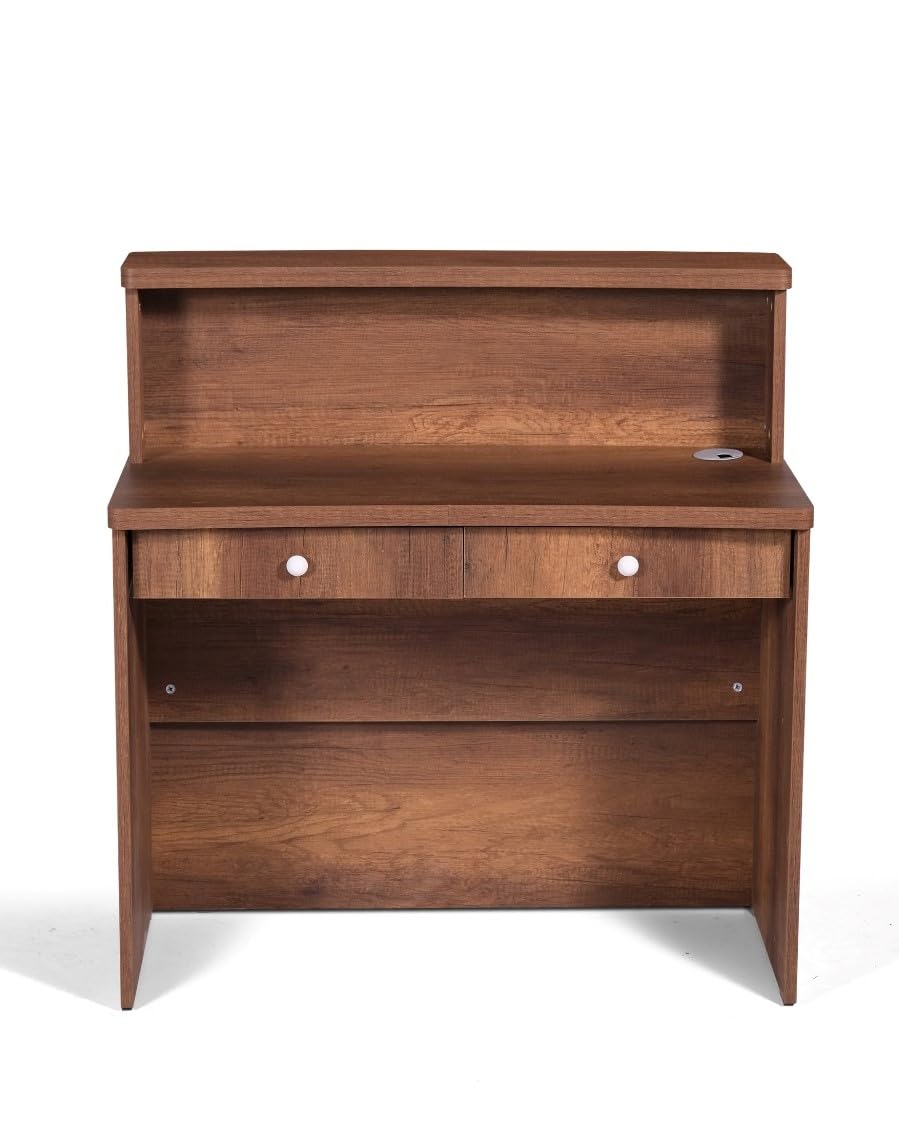 UGOS Mono Walnut Modern Reception Desk w/Transaction Counter | Laminate Desktop | Multifunctional Standing Front Desk for Home, Office, Salon, Spas, and Lobby (40 inch (100 cm))
