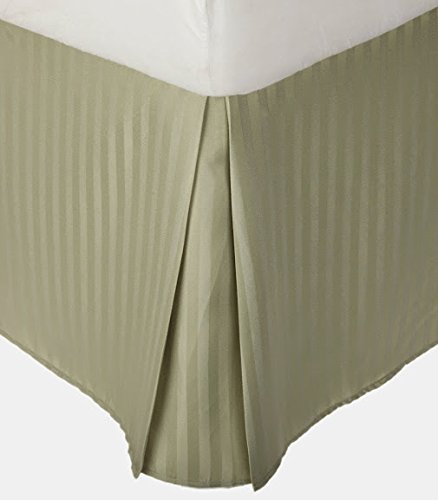 Ethereal Bedding 400-TC Sateen 1-PC Luxury Split Corner Tailored Bed Skirt Super Queen/Olympic Queen Stripe Sage Green 27'' Inches Drop Length 100% Egyptian Cotton