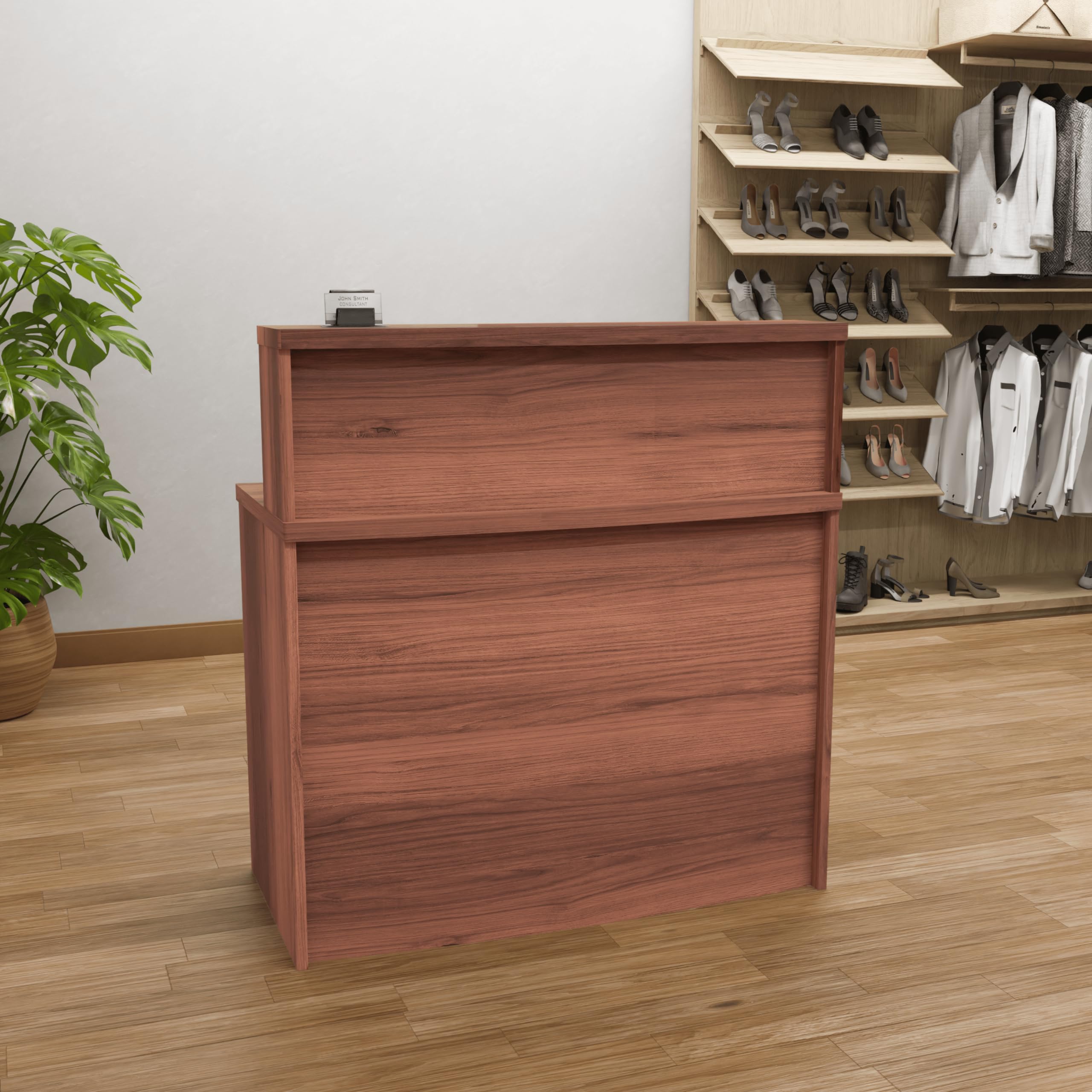UGOS Mono Walnut Modern Reception Desk w/Transaction Counter | Laminate Desktop | Multifunctional Standing Front Desk for Home, Office, Salon, Spas, and Lobby (40 inch (100 cm))