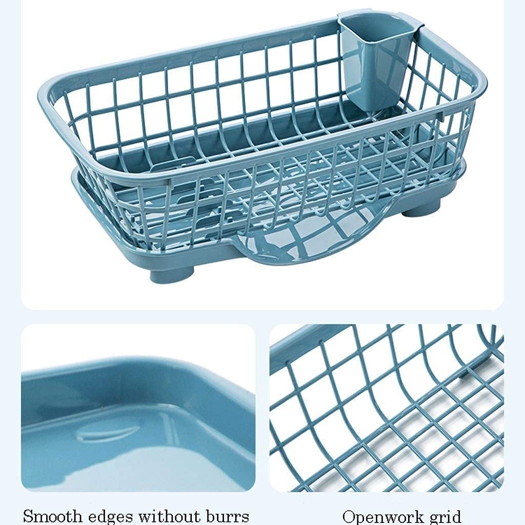Plate Rack Draining Dish Rack Household Dish Storage Rack With Chopsticks Cage Household Detachable Dish Drain Rack Kitchen Pan Plate Holder (Color : Blue)