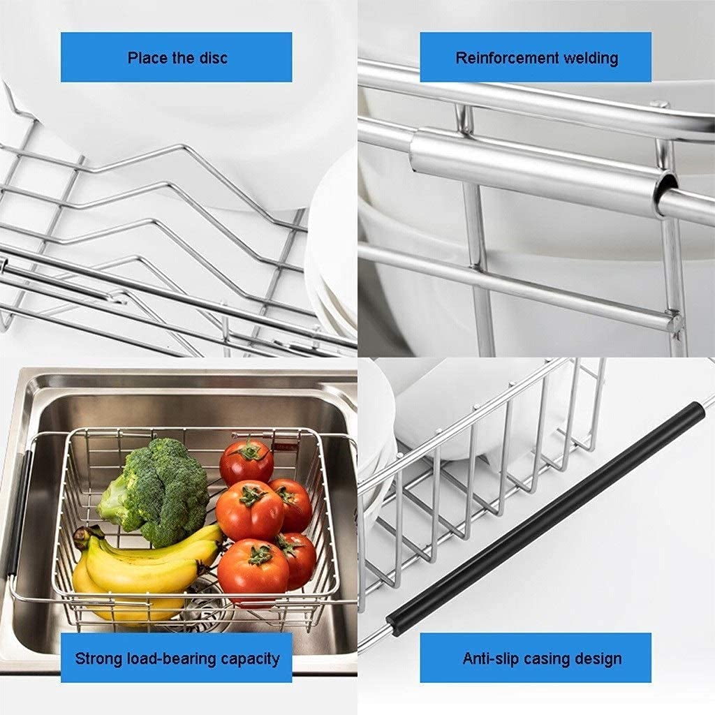 Plate Rack Draining Dish Rack Expandable Dish Drying Rack Organizer And Utensil Cutlery Holder, Stainless Steel Over Sink Dish Rack Pan Plate Holder