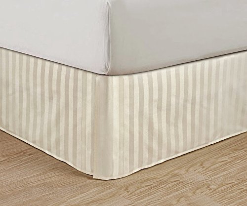 Ethereal Bedding 400-TC Sateen 1-PC Luxury Split Corner Tailored Bed Skirt California Queen/XL Queen Stripe Ivory 10'' Inches Drop Length 100% Egyptian Cotton