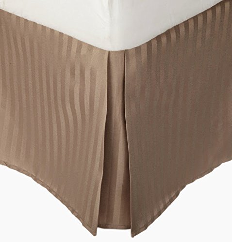 Ethereal Bedding 400-TC Sateen 1-PC Luxury Split Corner Tailored Bed Skirt Super Queen/Olympic Queen Stripe Taupe 30'' Inches Drop Length 100% Egyptian Cotton