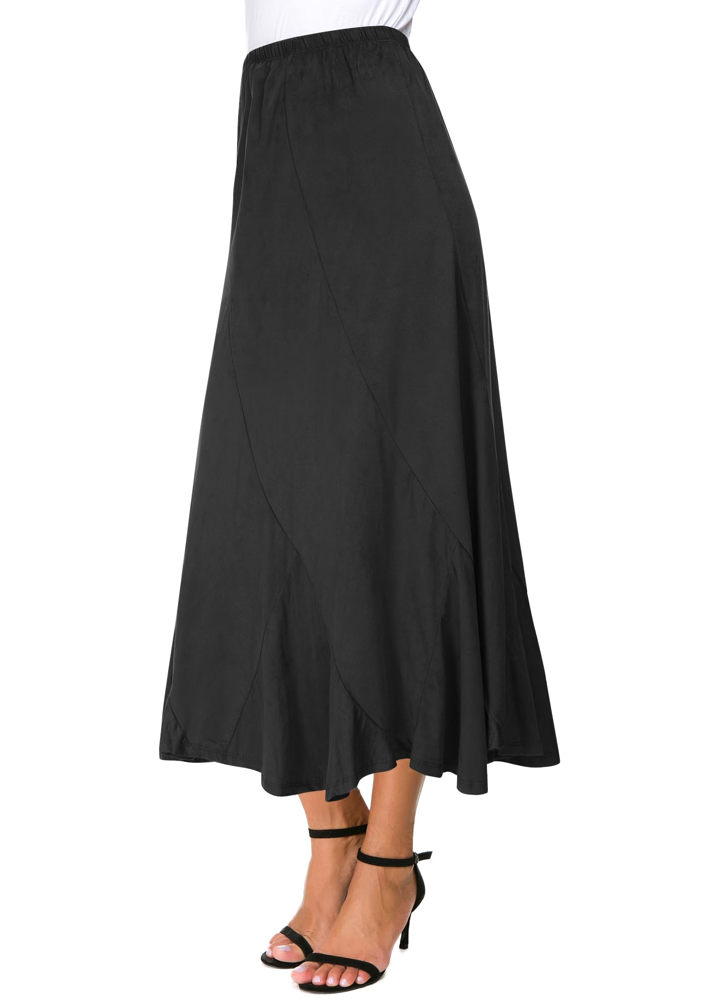 Urban CoCo Women's Vintage Elastic Waist A-Line Long Midi Skirt (2XL, Black)