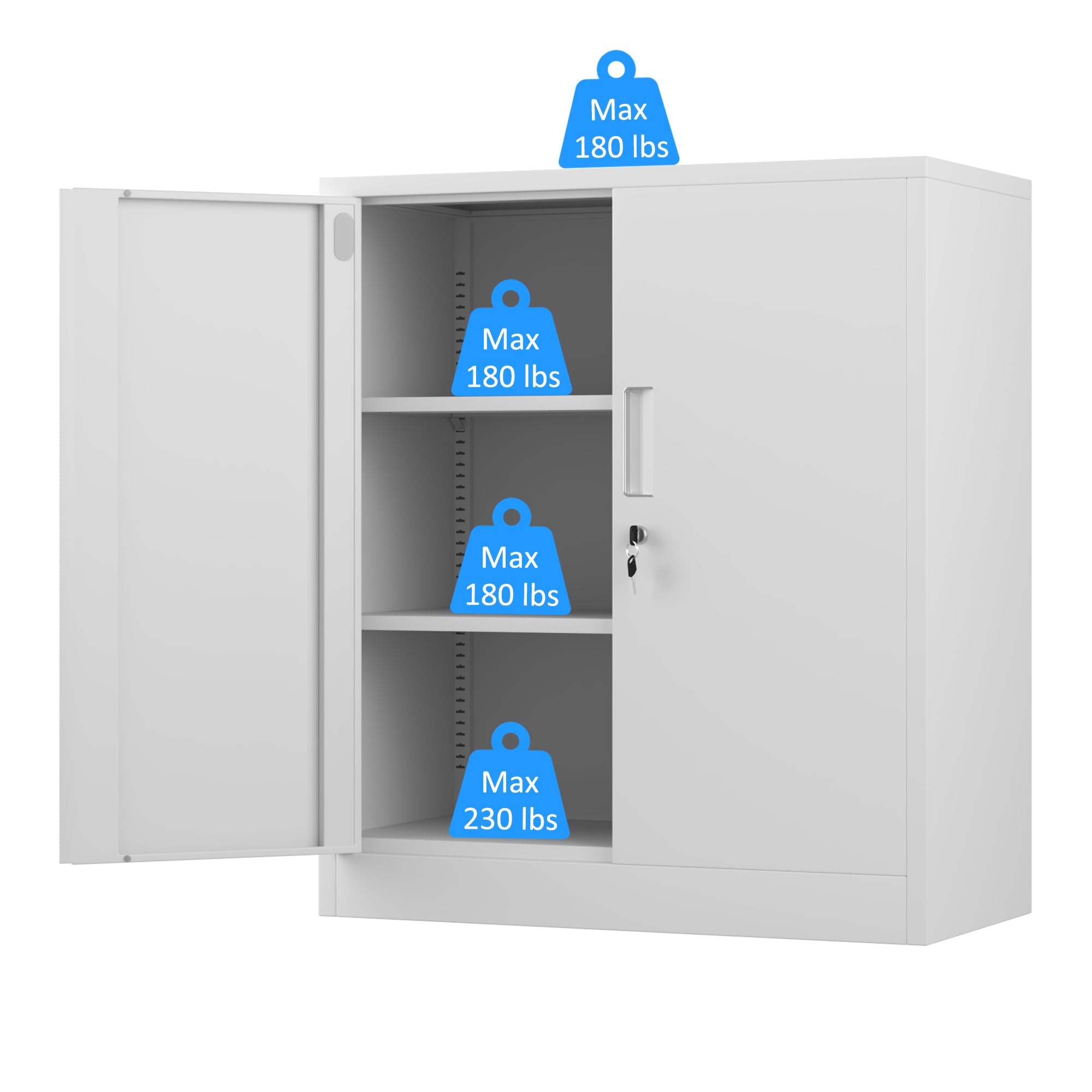iJINGUR Metal Storage Cabinet with Locking Doors and 2 Adjustable Shelves, Small Lockable Steel Storage Cabinets for Garage Home Office Basement Pantry Classroom and Workshop (White)
