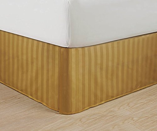 Ethereal Bedding 400-TC Sateen 1-PC Luxury Split Corner Tailored Bed Skirt California King/Western King Stripe Gold 20'' Inches Drop Length 100% Egyptian Cotton