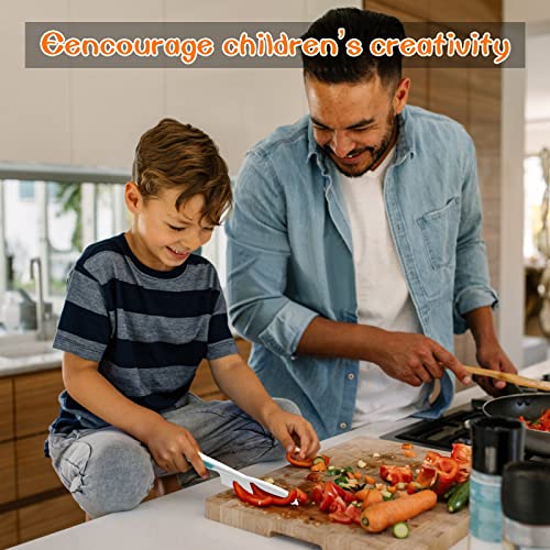 8 Pieces Wooden Kids Kitchen Knives Set for Real Cooking include 4 Plastic Toddler Safe Knives/Crinkle Cutter/Kids Cutting Board/Y-Peeler/Resistant Gloves for Cutting Veggies Fruit Cake Salad Bread