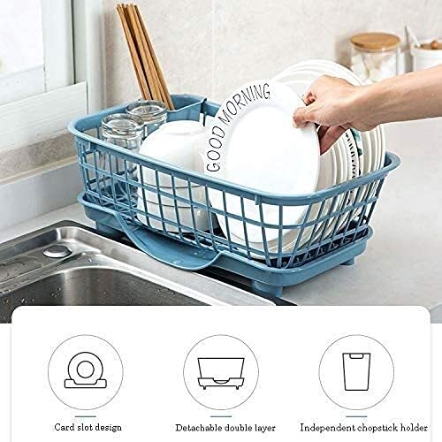 Plate Rack Draining Dish Rack Household Dish Storage Rack With Chopsticks Cage Household Detachable Dish Drain Rack Kitchen Pan Plate Holder (Color : Blue)