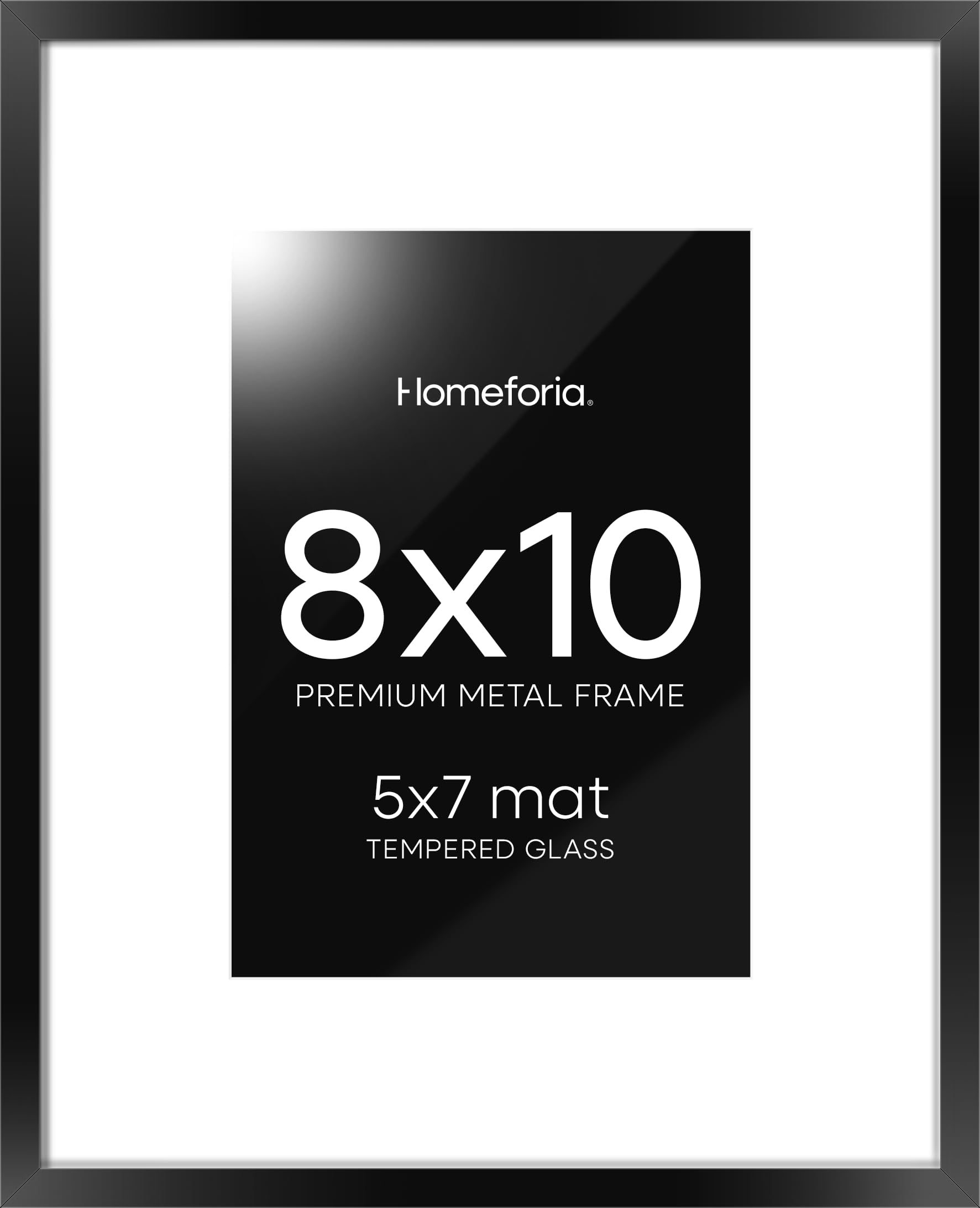 Homeforia 8x10 Black Picture Frame, High-End Metal 8 x 10 Frames for Wall or Tabletop, Black Photo Frame with Mat for 5x7, Tempered Glass, Wall Kit, Set of 1