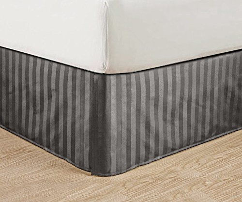 Ethereal Bedding 400-TC Sateen 1-PC Luxury Split Corner Tailored Bed Skirt Full/Double Stripe Elephant Grey 25'' Inches Drop Length 100% Egyptian Cotton
