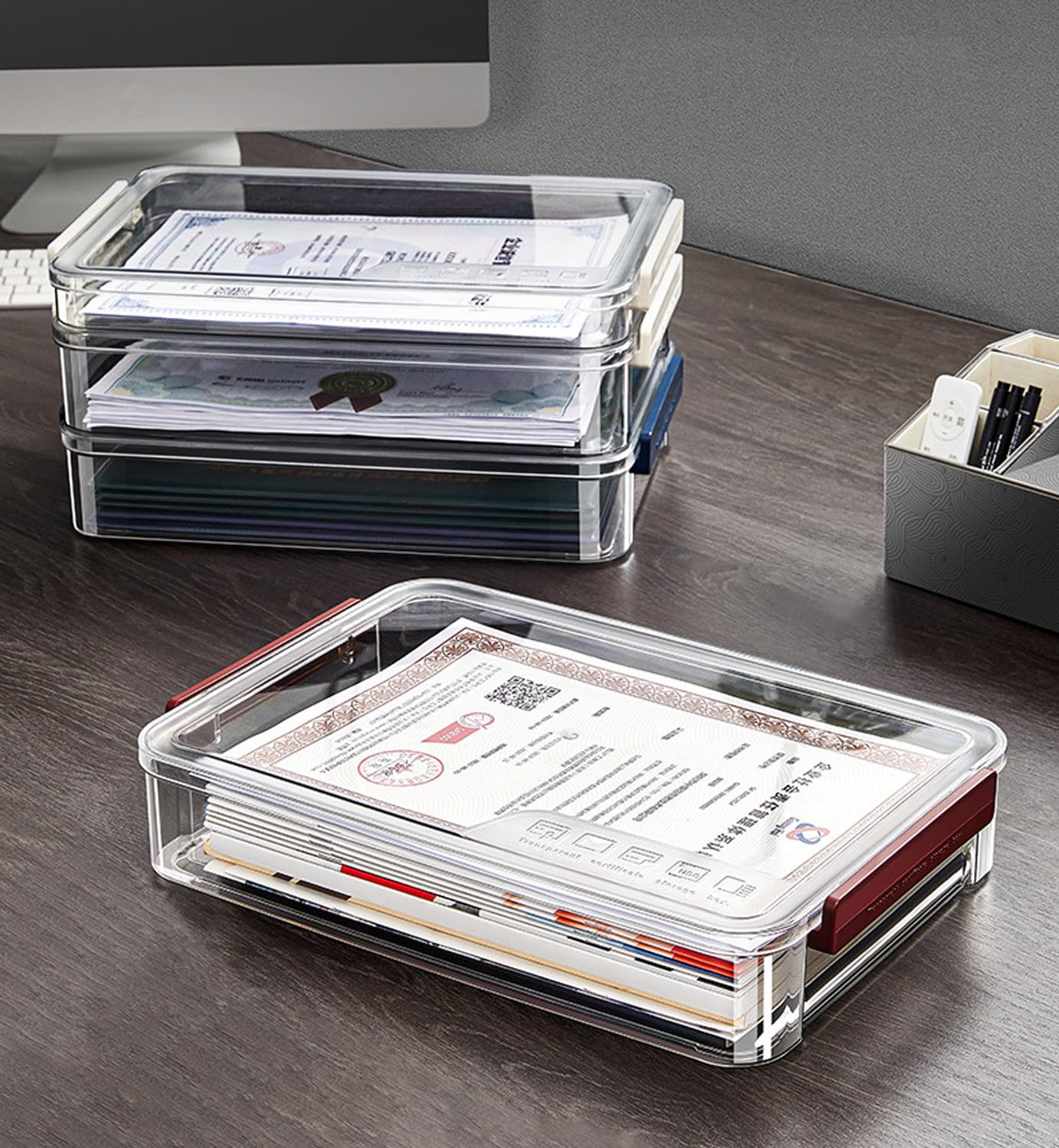 ZeJlo Plastic Storage Containers with Lids, Clear Storage Bins with Lids, 3 PCS Plastic File Box, Plastic Storage Box for Organizing A4 Paper, Photo, Document, Scrapbook, Small Toys, etc