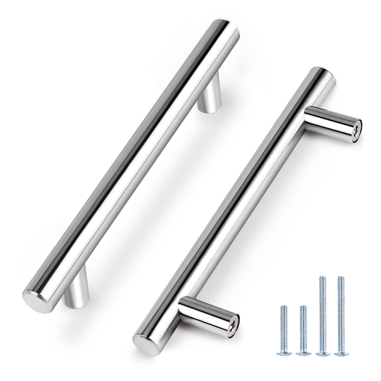 Probrico 5 Pack | 5 Inch Polished Chrome Cabinet Pulls Stainless Steel Kitchen Cabinet Handles, Round T Bar Cupboard Furniture Hardware, Drawer Dresser Pulls Handles