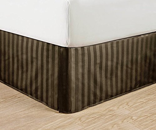 Ethereal Bedding 400-TC Sateen 1-PC Luxury Split Corner Tailored Bed Skirt Queen Stripe Chocolate 25'' Inches Drop Length 100% Egyptian Cotton