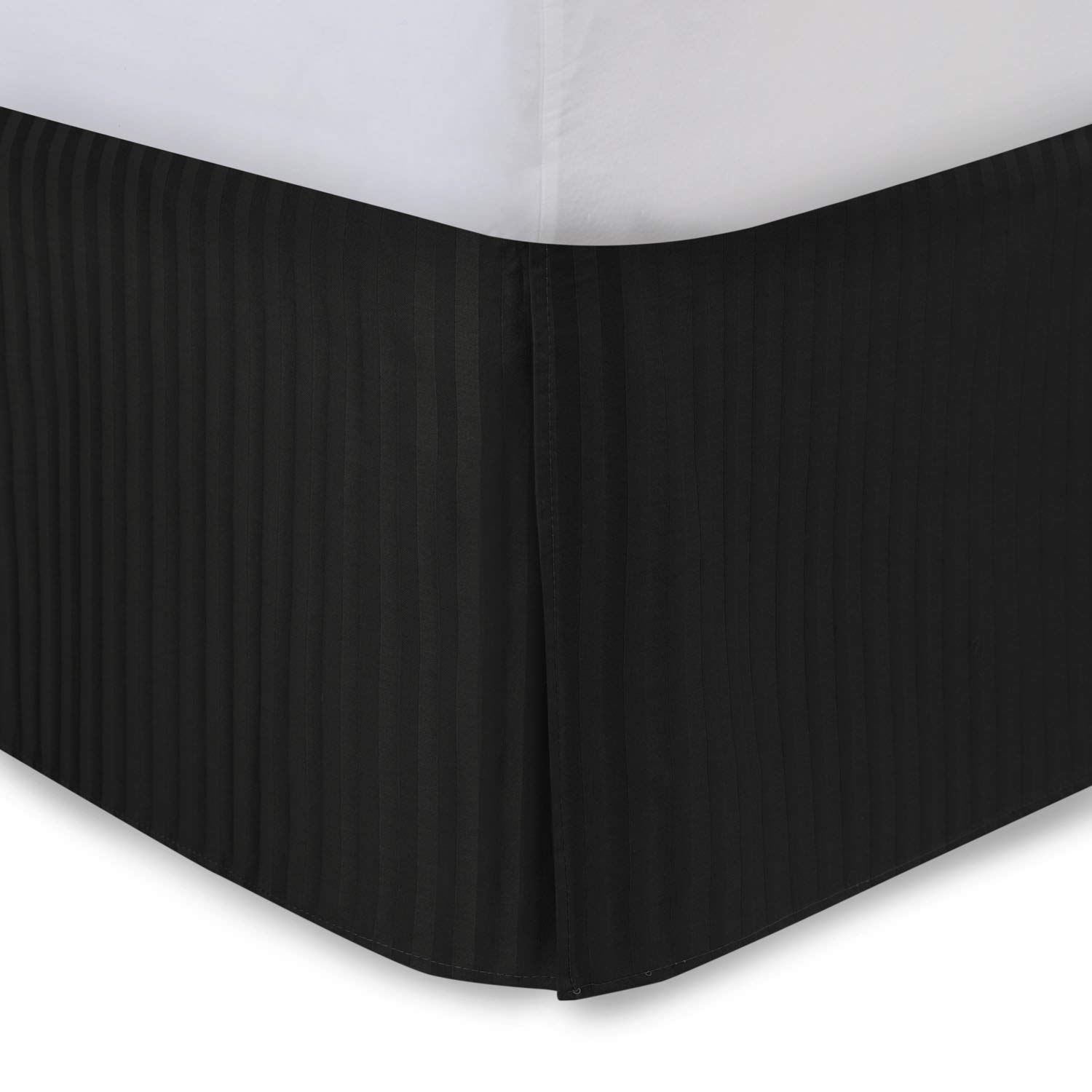 Ethereal Bedding 400-TC Sateen 1-PC Luxury Split Corner Tailored Bed Skirt King/Eastern King Stripe Black 27'' Inches Drop Length 100% Egyptian Cotton