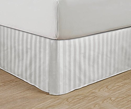 Ethereal Bedding 400-TC Sateen 1-PC Luxury Split Corner Tailored Bed Skirt Twin Stripe White 27'' Inches Drop Length 100% Egyptian Cotton