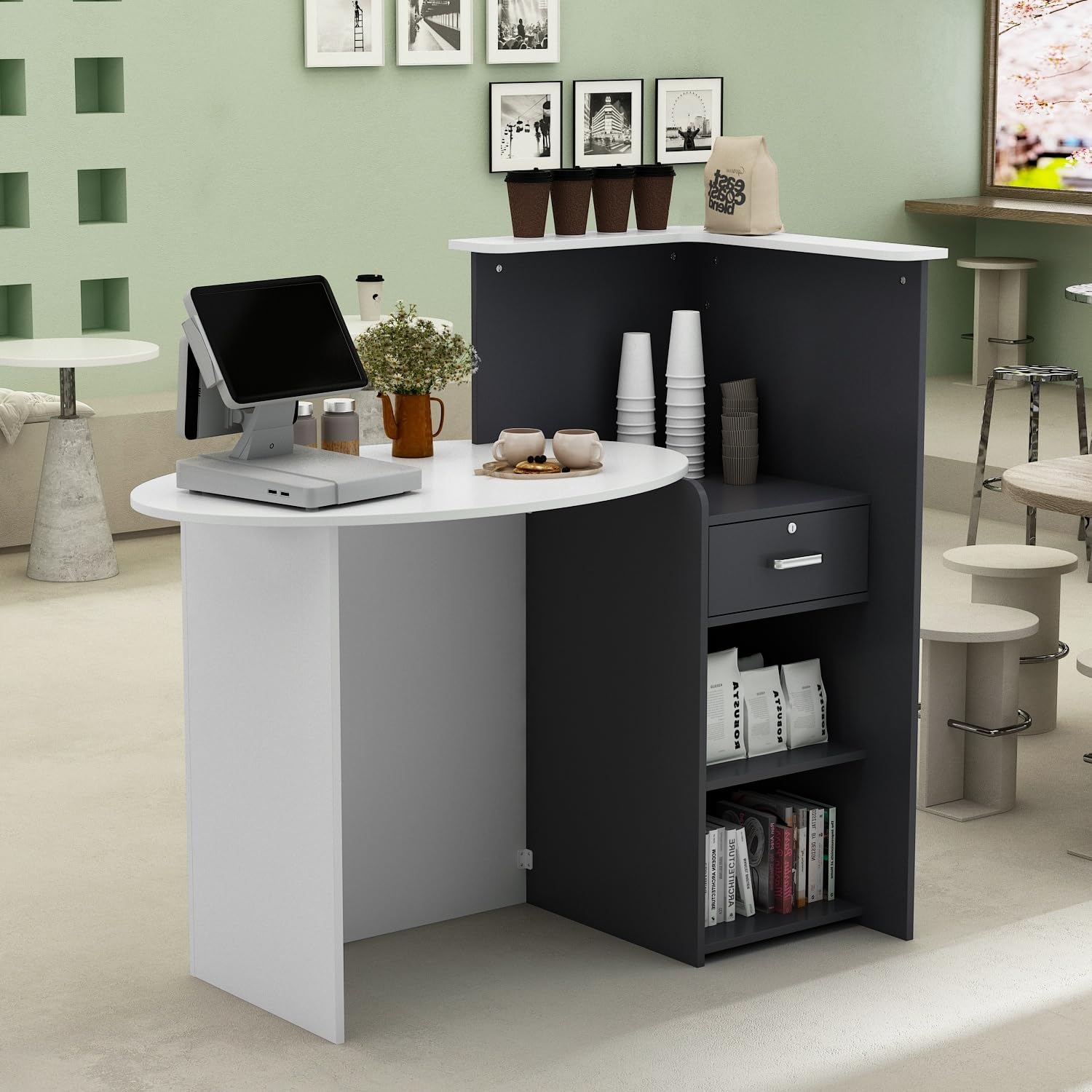 Overstock Kerrogee 47.7" W L-Shape Laminate Reception Desk Grey and White