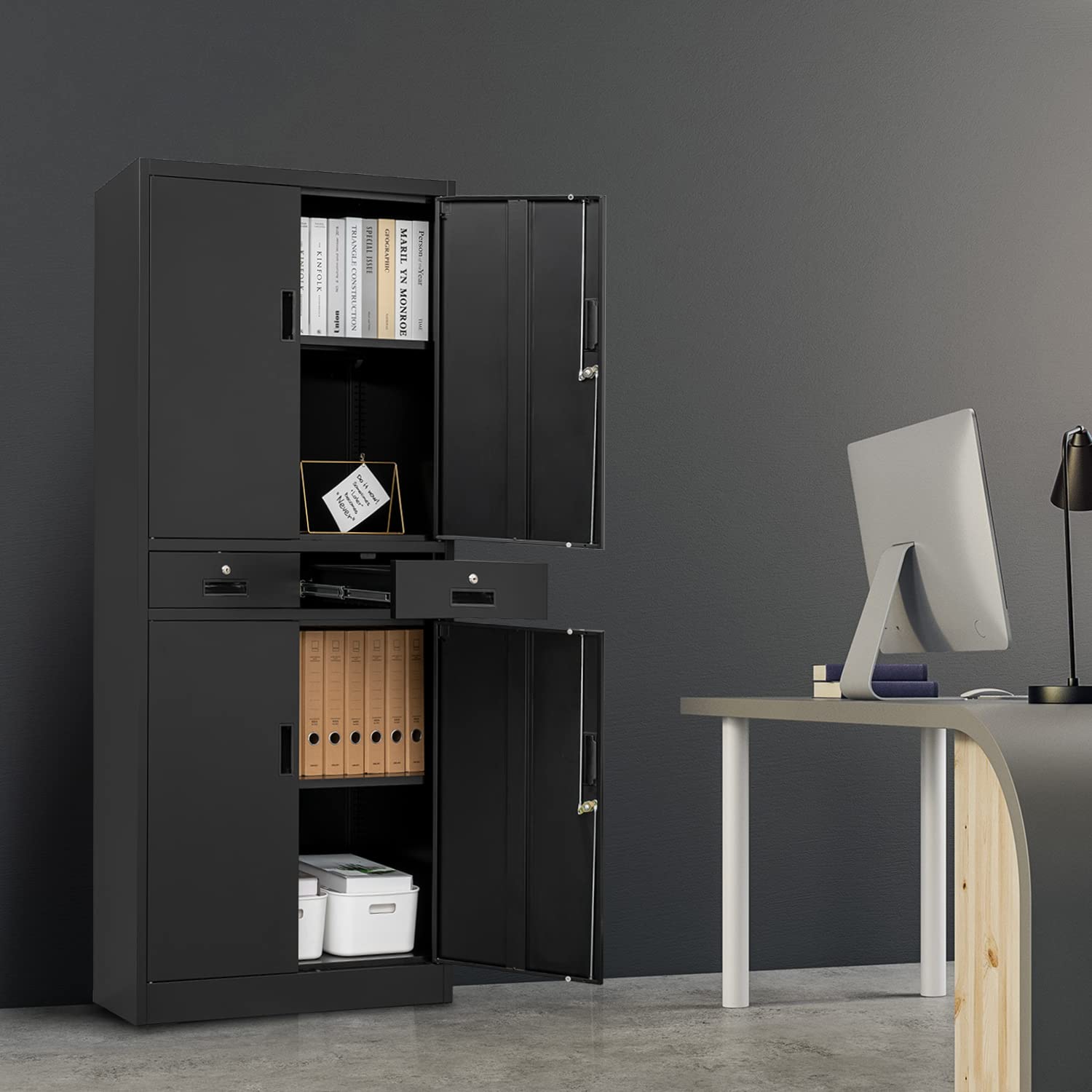 YEEZER Metal File Storage Cabinet, with 2 Lockable Drawers, 71 "H Lockable Steel Filing Cabinet with Adjustable Shelf, Suitable for Offices, Garages, Warehouses, School, Homes and Kitchens