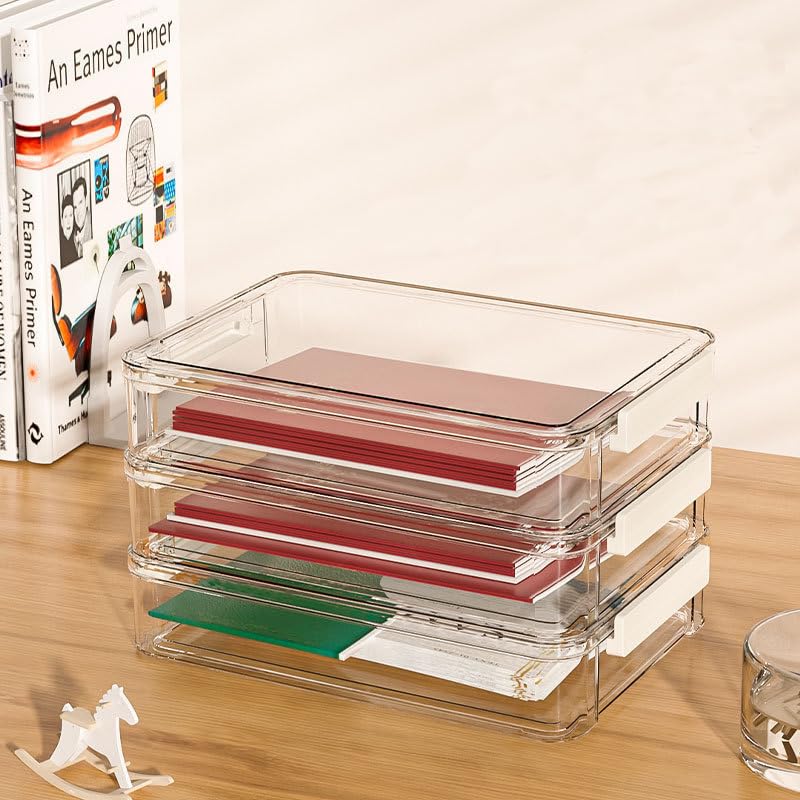 ZeJlo Plastic Storage Containers with Lids, Clear Storage Bins with Lids, 3 PCS Plastic File Box, Plastic Storage Box for Organizing A4 Paper, Photo, Document, Scrapbook, Small Toys, etc